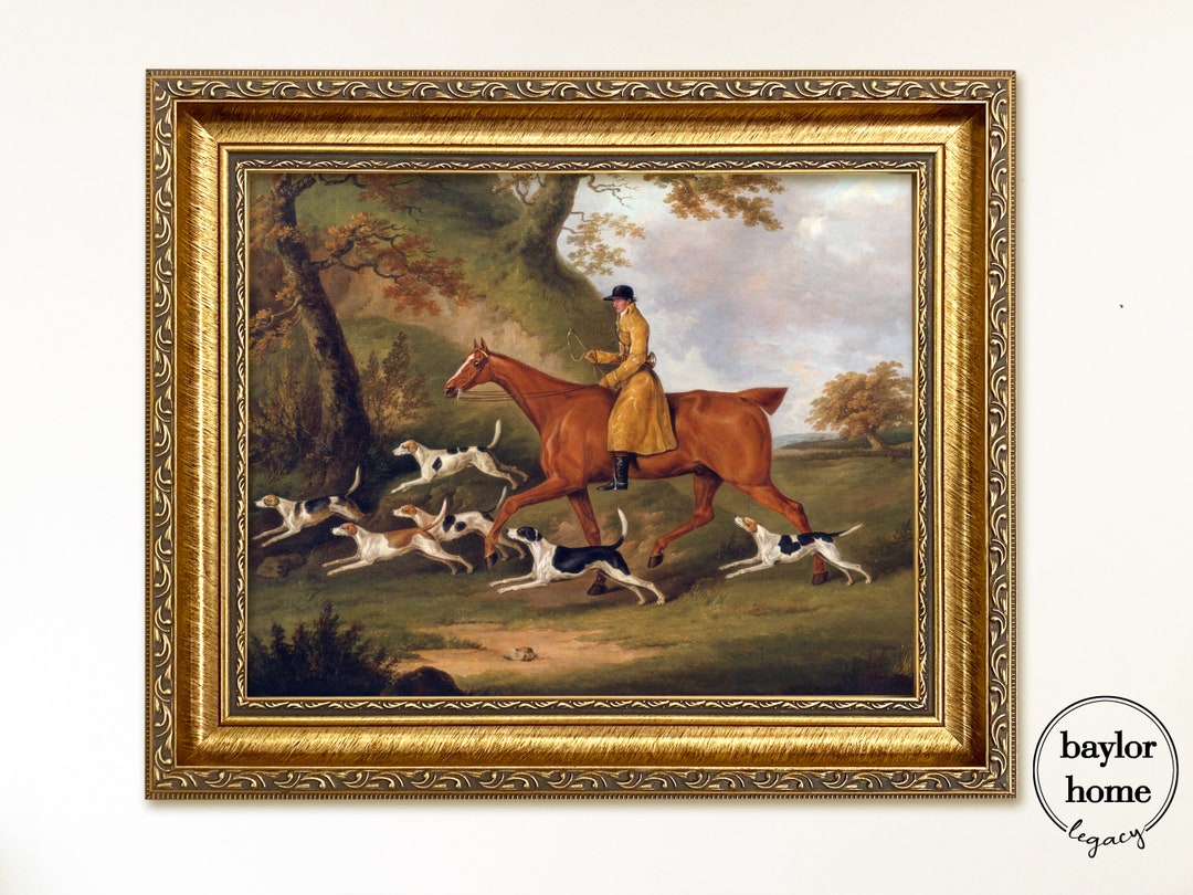 Framed Fox Hunter and Hounds in a Country Landscape, Fox Hunting Scene ...