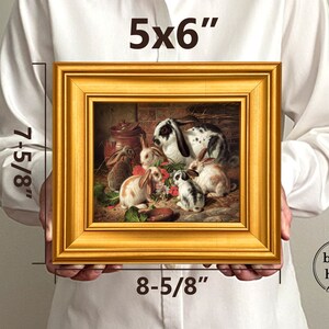 Framed Rabbits Oil Painting Canvas Print, Vintage Bunny Print, Rustic ...