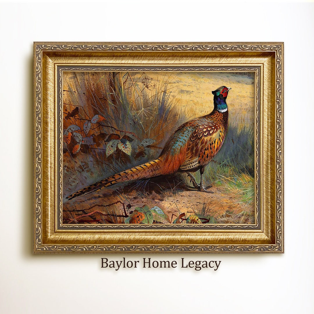 Framed Ring-neck Pheasants in Landscape, Ringneck Pheasant Painting ...