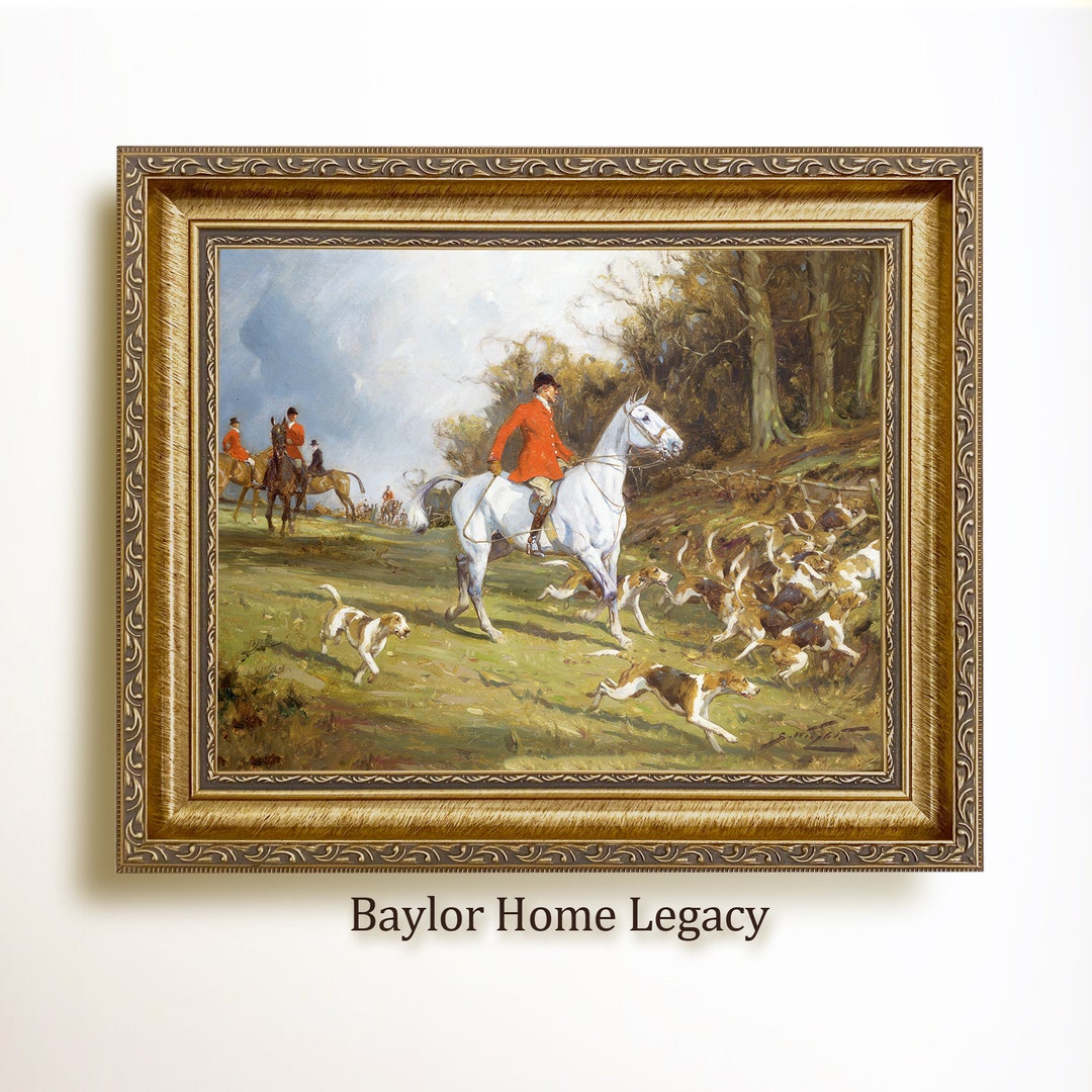 Framed Fox Hunt Scene Oil Painting Canvas Print, Classic Equestrian Fox ...