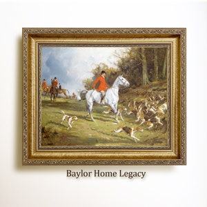 Framed Fox Hunt Scene Oil Painting Canvas Print, Classic Equestrian Fox ...