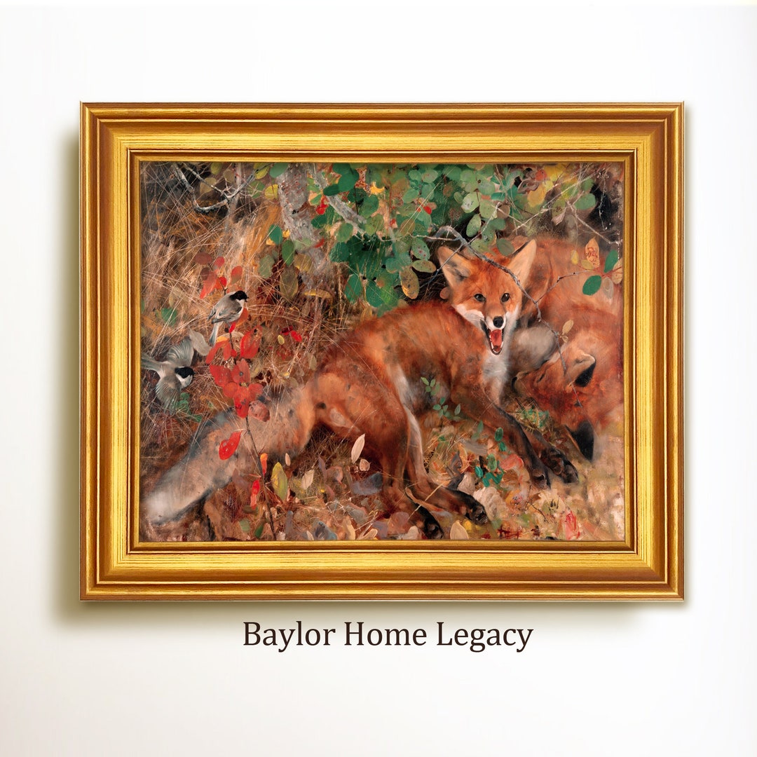 Framed Red Fox Oil Painting Print on Canvas, Framed Fox Canvas Art ...