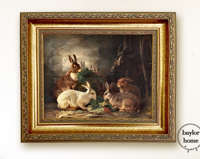Cute Rabbit Oil Painting Original Framed 4x4, Small Framed Art Gray ...
