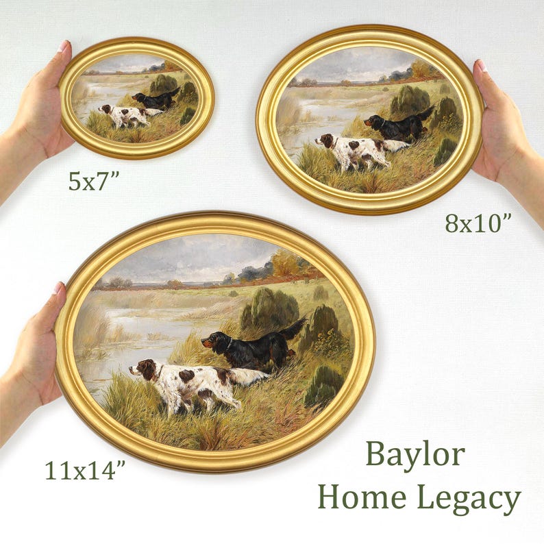 Framed Oval Setter Canvas Art Print of Antique Oil Painting, Setters ...