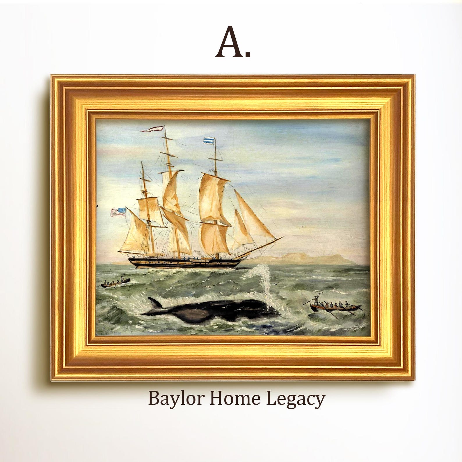 Framed Whaling Oil Painting Print on Canvas, Vintage Nautical Whaling ...