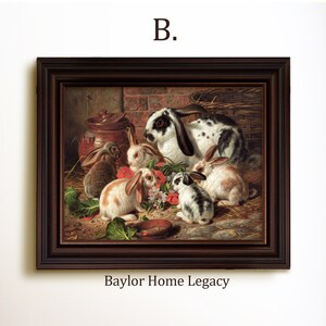 Framed Rabbits Oil Painting Canvas Print; Vintage Rabbit and Bunnies ...