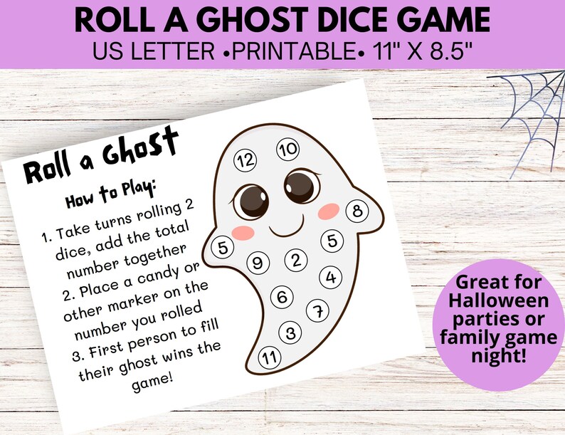 Roll a Ghost Dice Game Printable Kids Halloween Game Printable Roll a ...