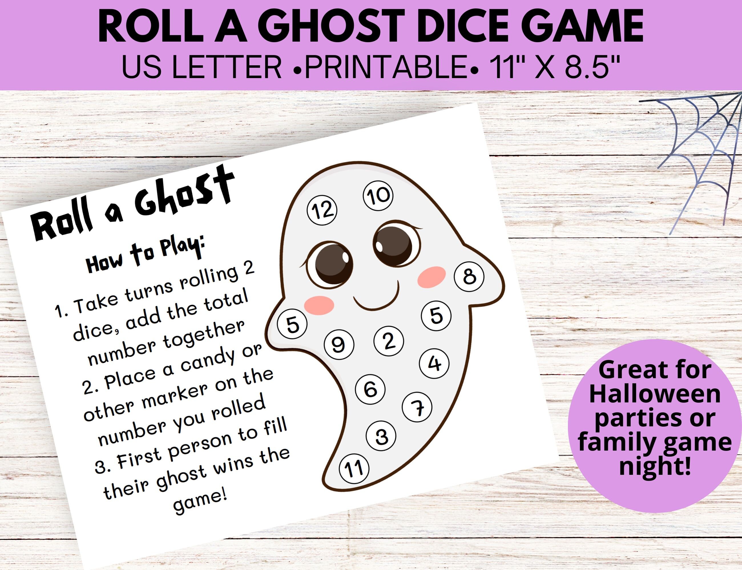 Roll a Ghost Dice Game Printable Kids Halloween Game Printable Roll a ...