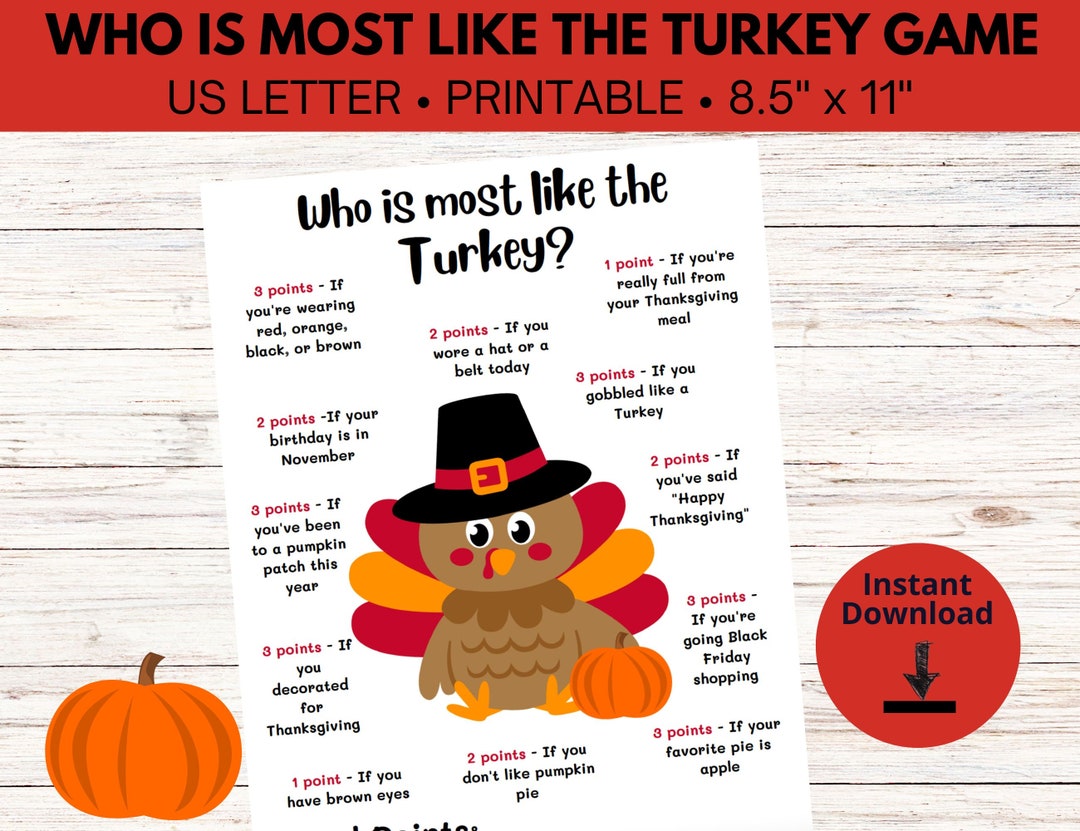 Who is Most Like the Turkey Thanksgiving Printable Game - Etsy