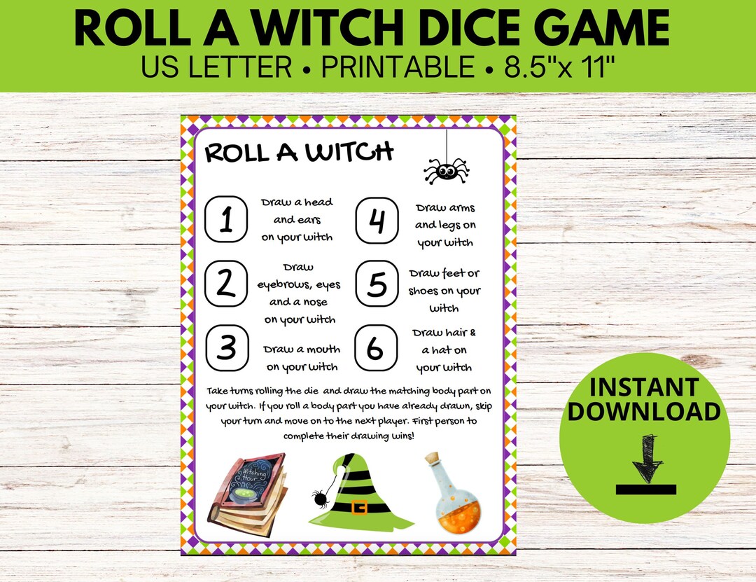 Roll a Witch Dice Game Kids Halloween Game Printable Halloween Activity ...