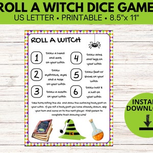 Roll a Witch Dice Game Kids Halloween Game Printable Halloween Activity ...