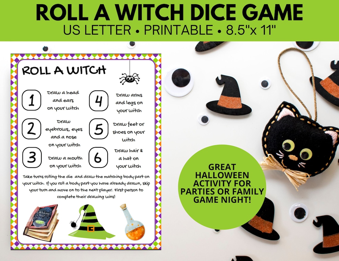 Roll a Witch Dice Game Kids Halloween Game Printable Halloween Activity ...