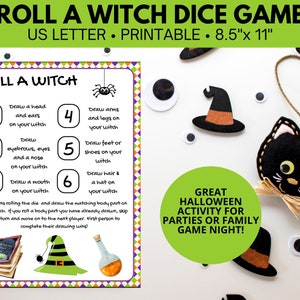 Roll a Witch Dice Game Kids Halloween Game Printable Halloween Activity ...