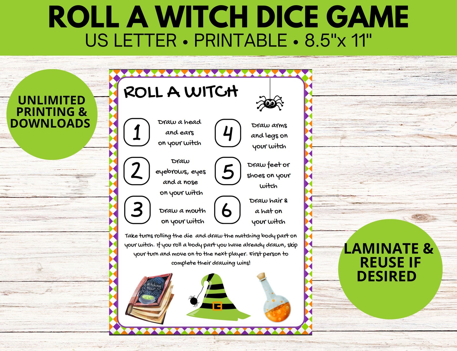Roll a Witch Dice Game Kids Halloween Game Printable Halloween Activity ...