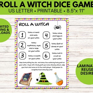 Roll a Witch Dice Game Kids Halloween Game Printable Halloween Activity ...