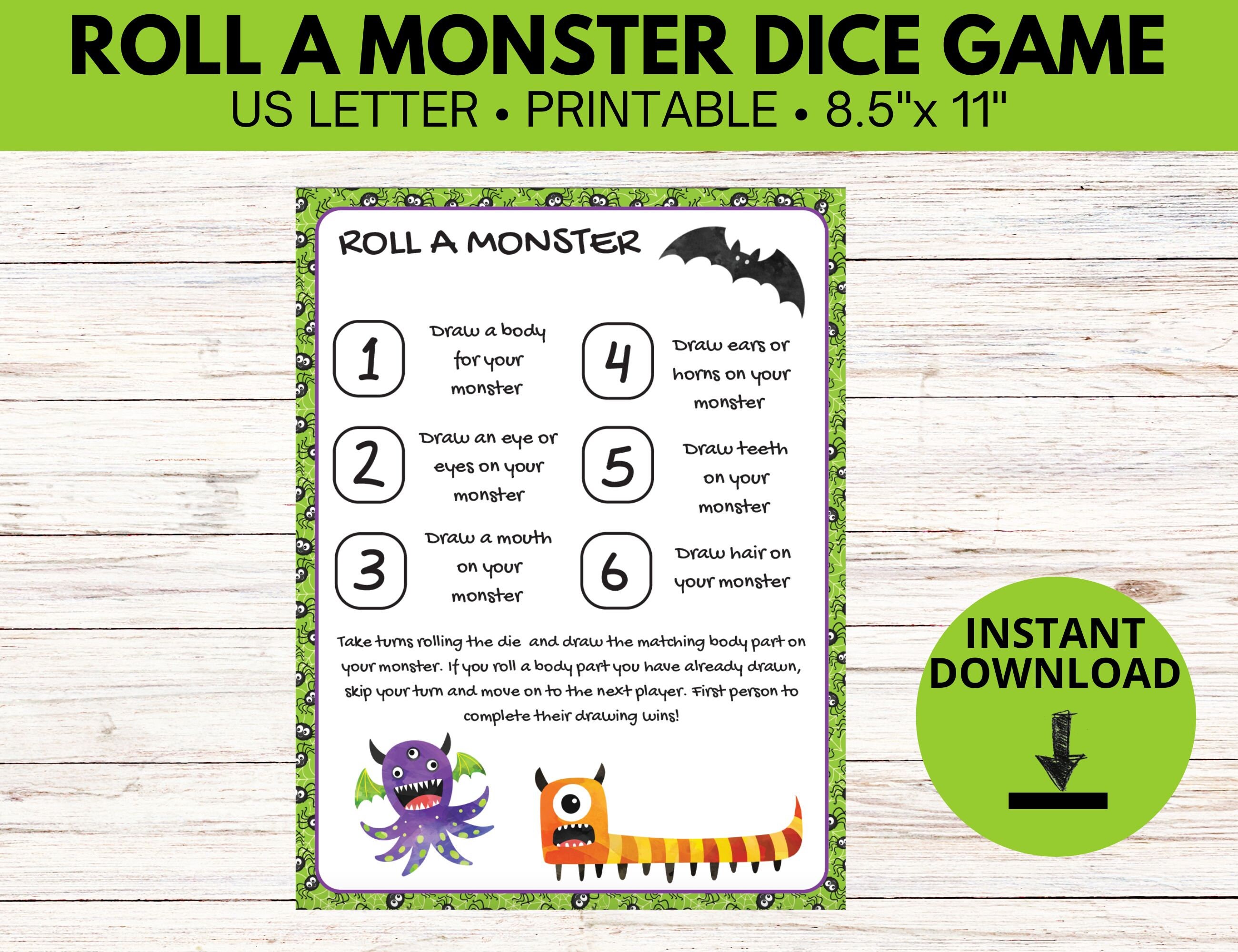 Roll a Monster Dice Game Kids Halloween Game Printable Halloween ...