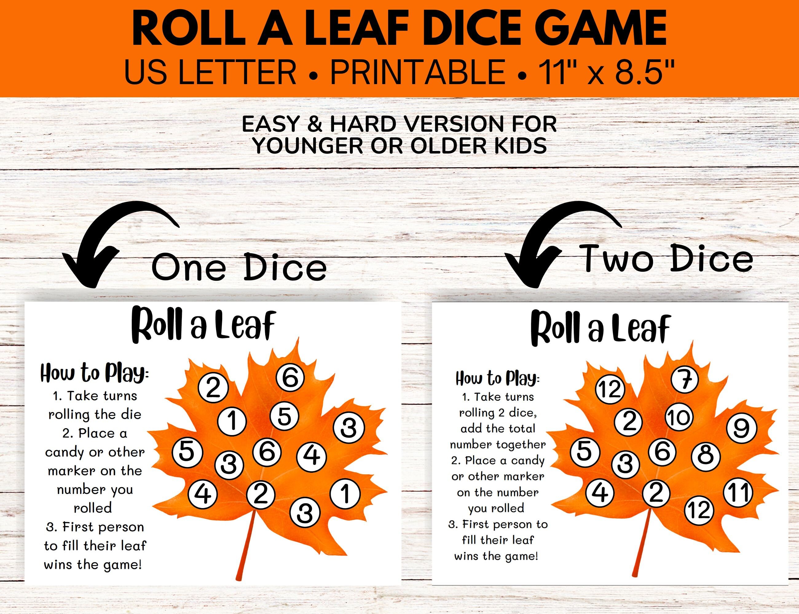 Roll a Leaf Dice Game Roll the Dice Fall Game Thanksgiving Printable ...