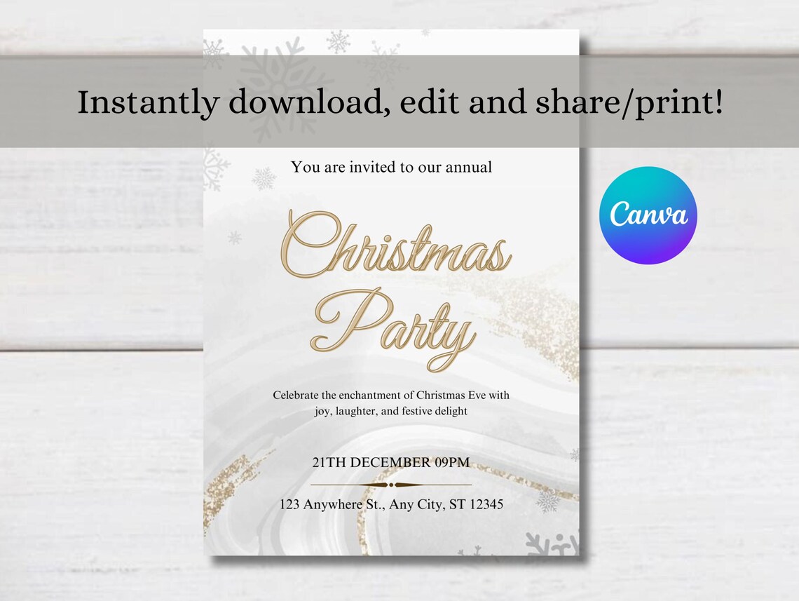 Editable Christmas Party Invitation, Editable Canva Template, Digital ...