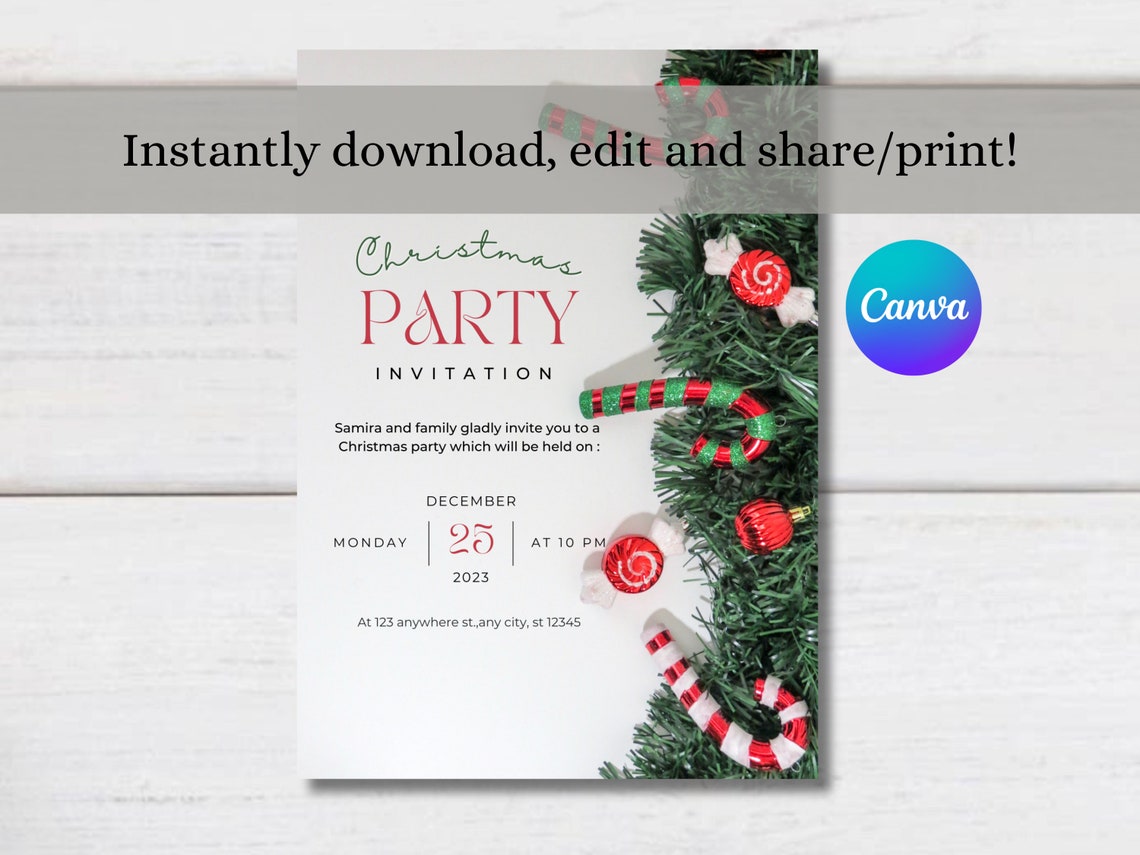 Editable Christmas Party Invitation, Editable Canva Template, Digital ...