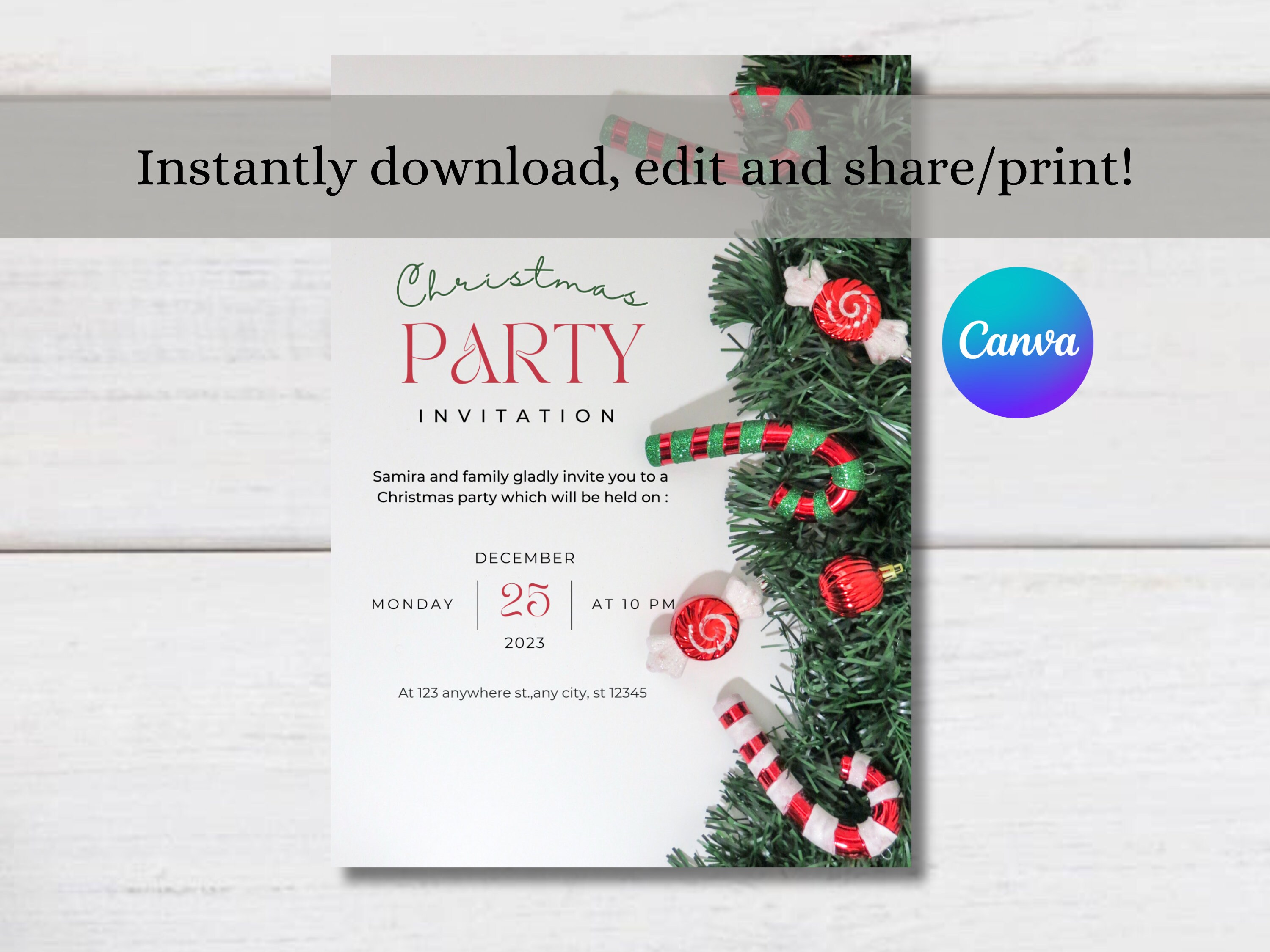 Editable Christmas Party Invitation, Editable Canva Template, Digital ...