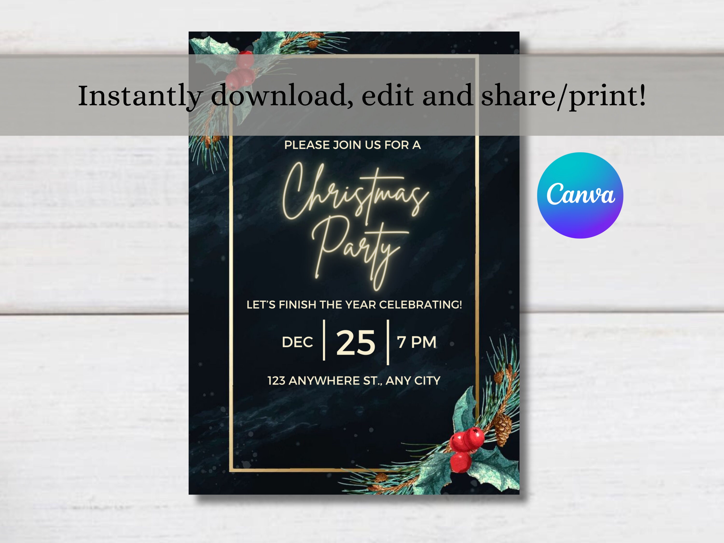 Editable Christmas Party Invitation, Editable Canva Template, Digital ...