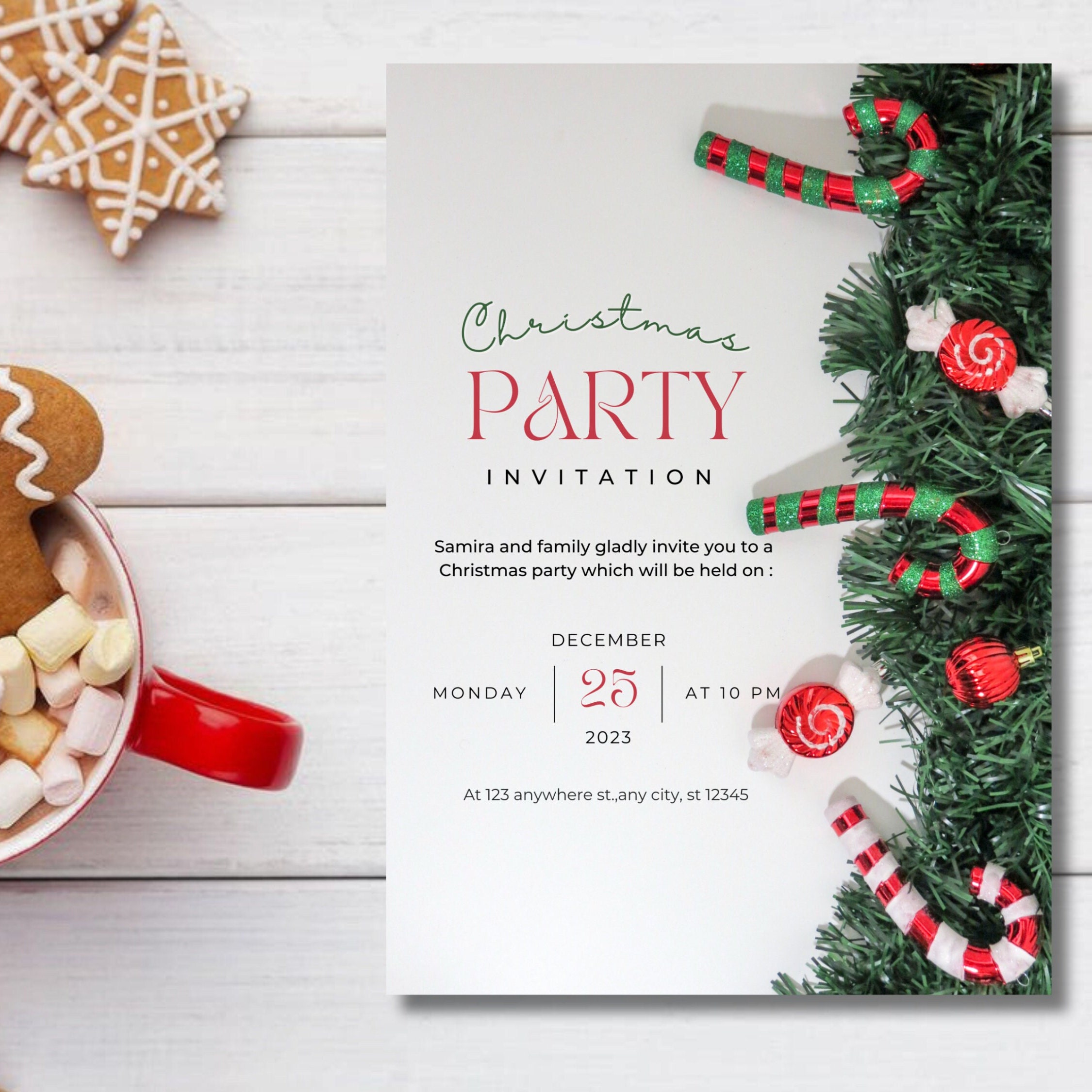 Editable Christmas Party Invitation, Editable Canva Template, Digital ...