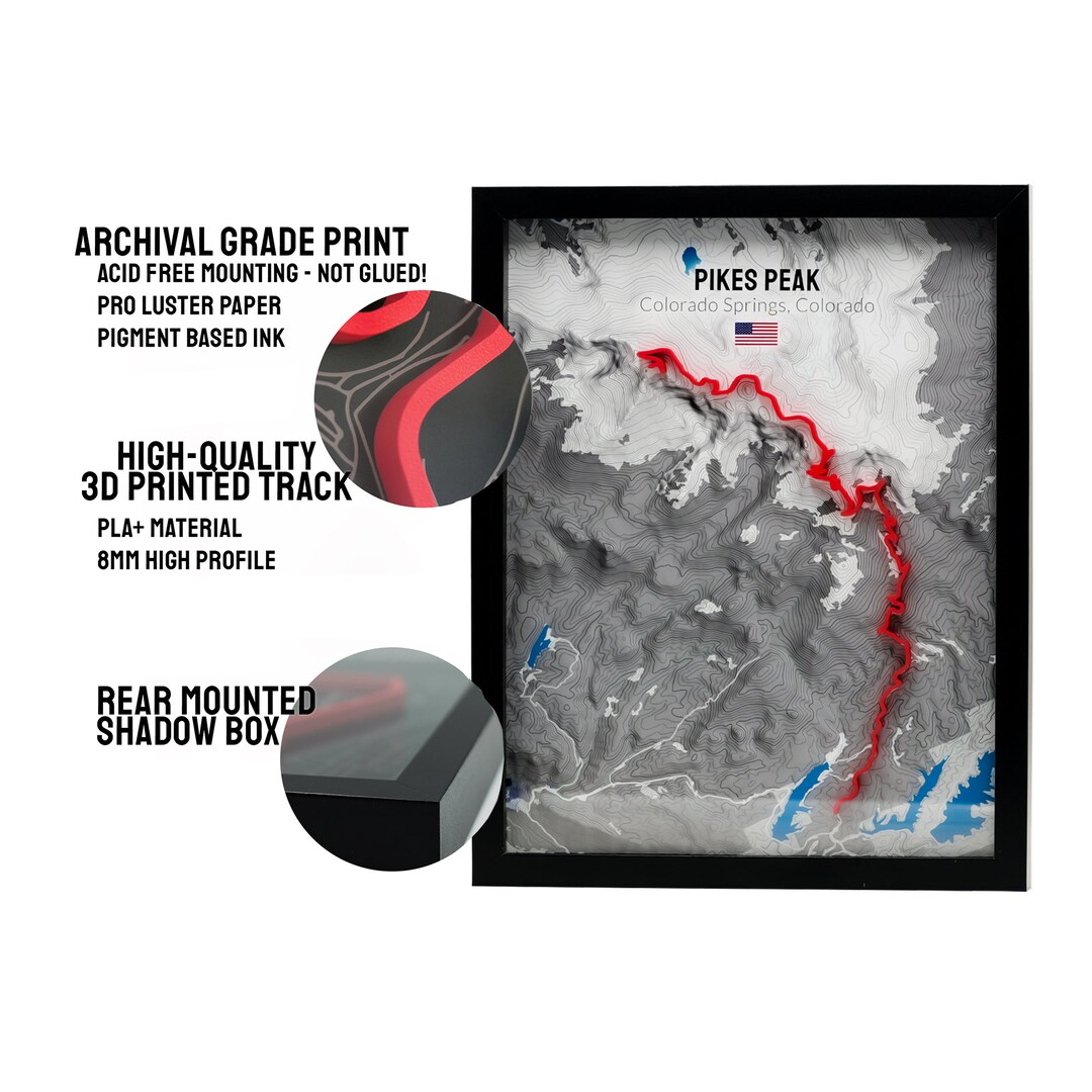 Pikes Peak Hill Climb 11x14 Shadow Box 3D Printed Track Outline Racing ...