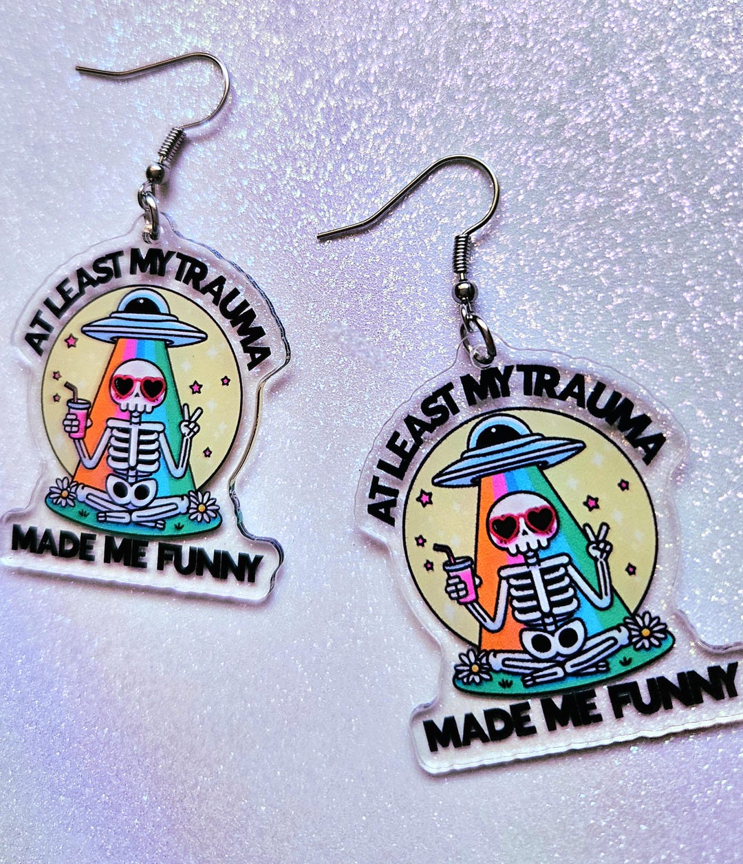 At Least My Trauma Made Me Funny EARRINGS, Kawaii, Double Sided, Cute ...