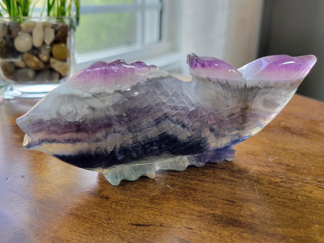 Fluorite Fish Carving - 333g - 5" Long - Purple Fluorite - Crystal Fish ...