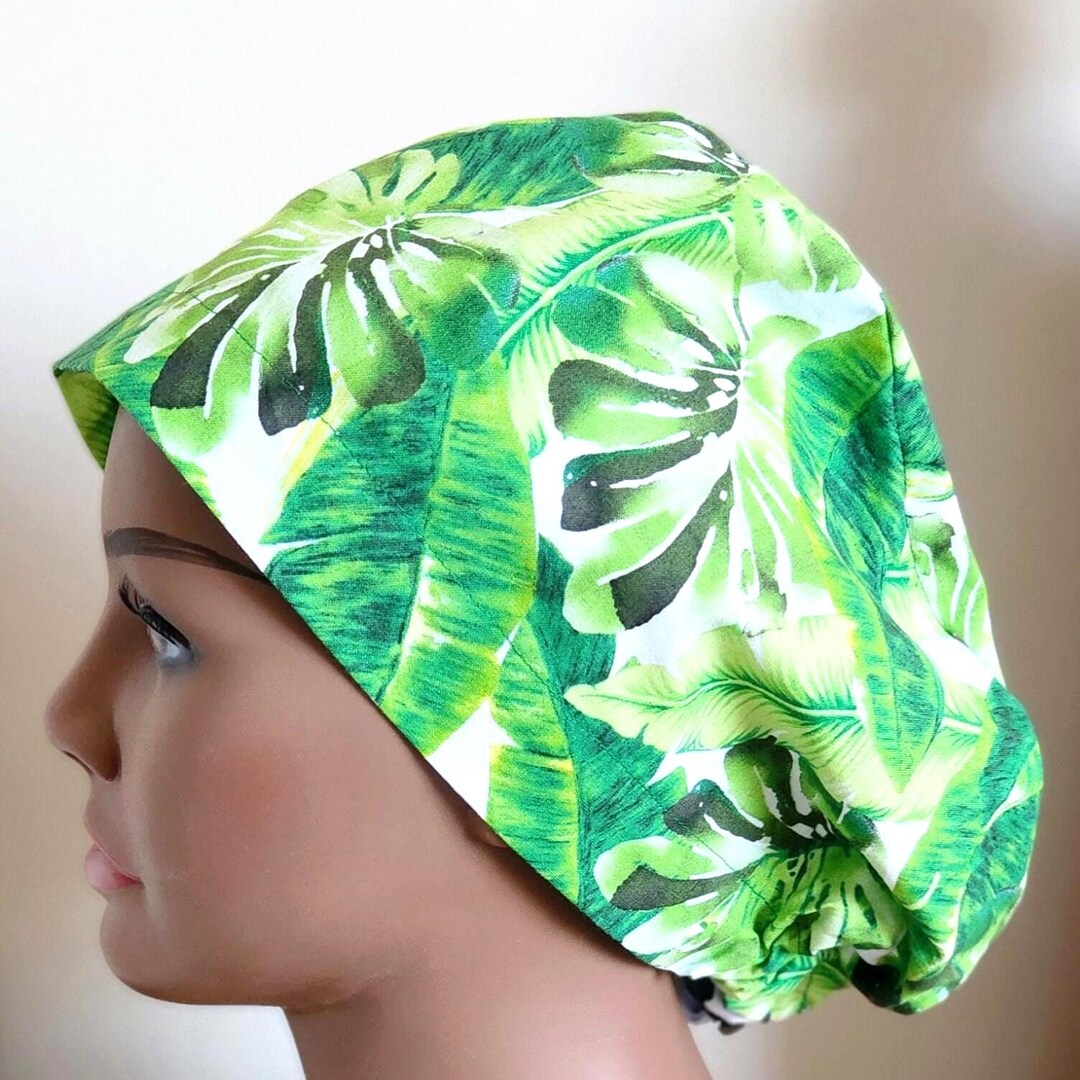 Tropical Leaves Scrub Cap, Euro Style, 100% Cotton - Etsy