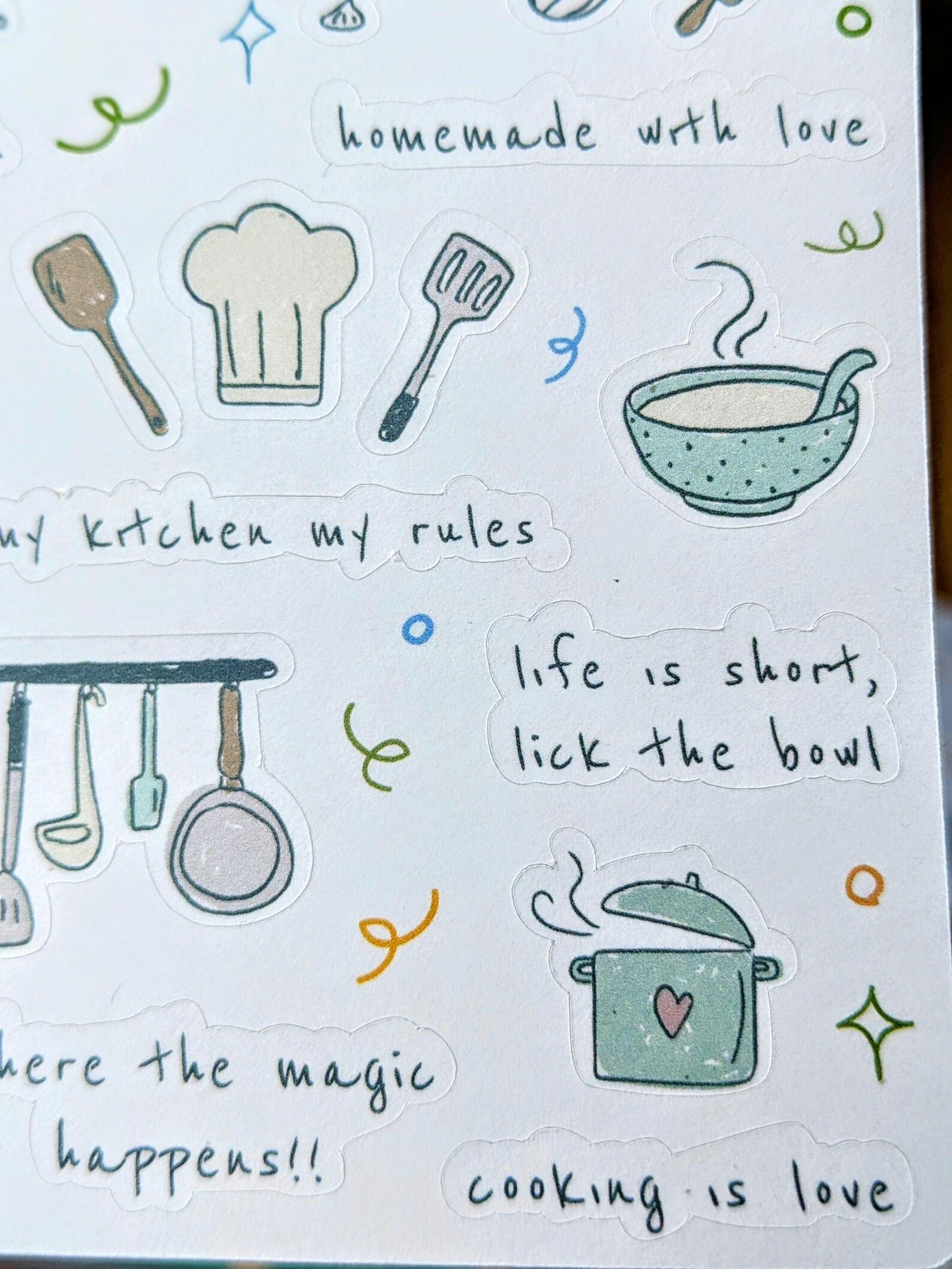 Cute Kitchen Kiss Cut Sticker Sheet, Fun Cooking & Baking Day Sticker ...