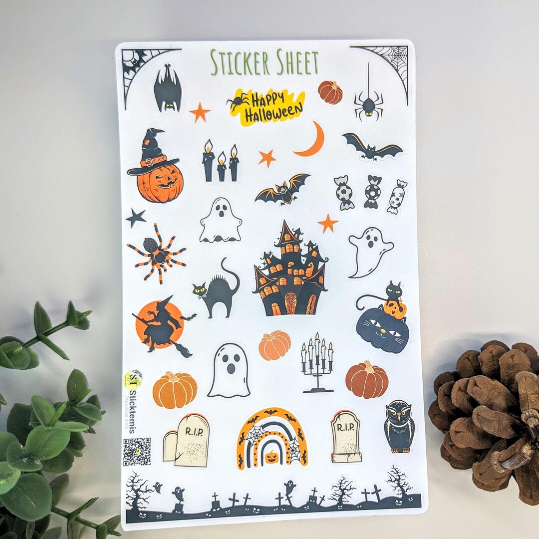 Happy Spooky Halloween Sticker Sheet | Planner Stickers, Scrapbook ...