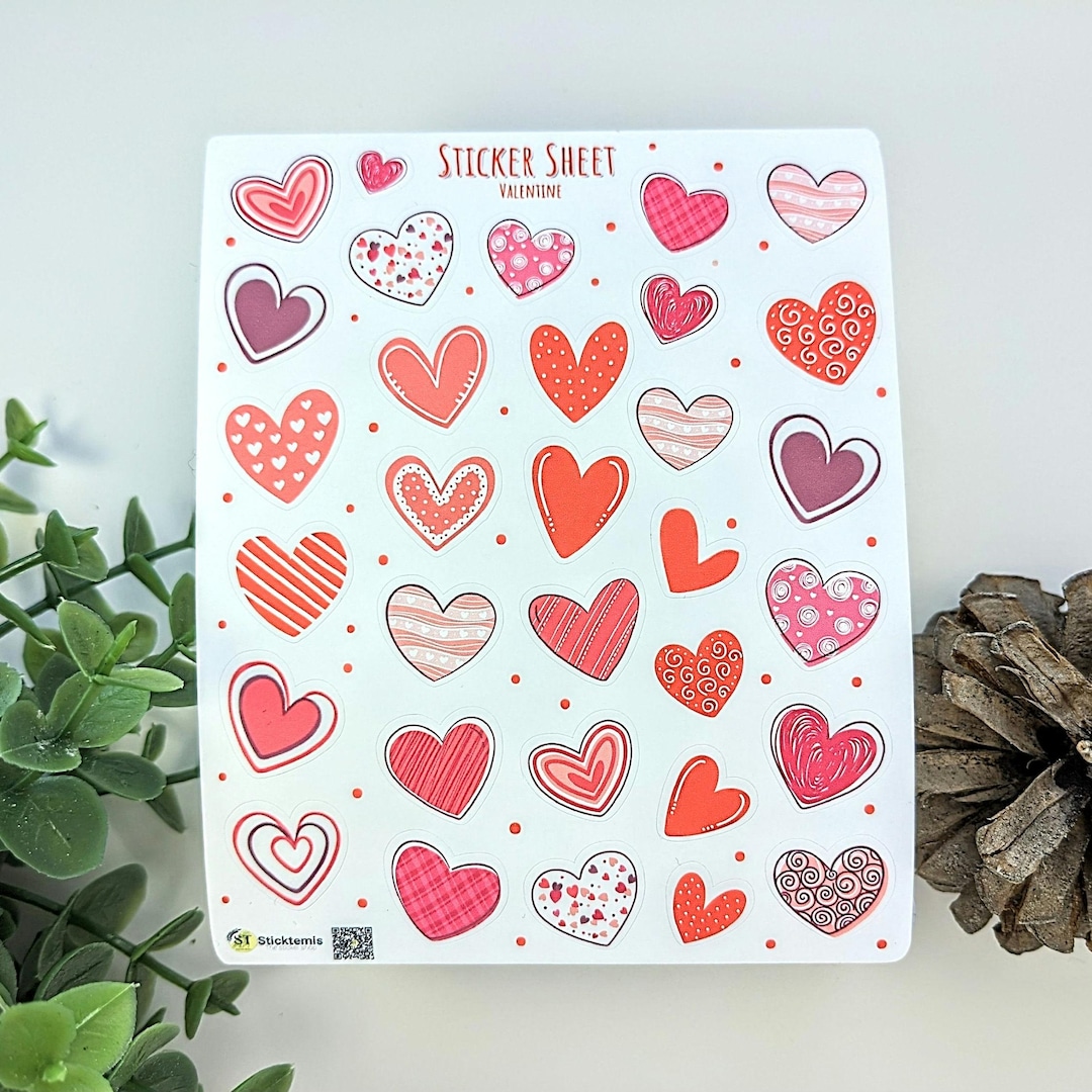 Mini Hearts Sticker Sheet | Valentines Stickers | Bujo, Scrapbook ...