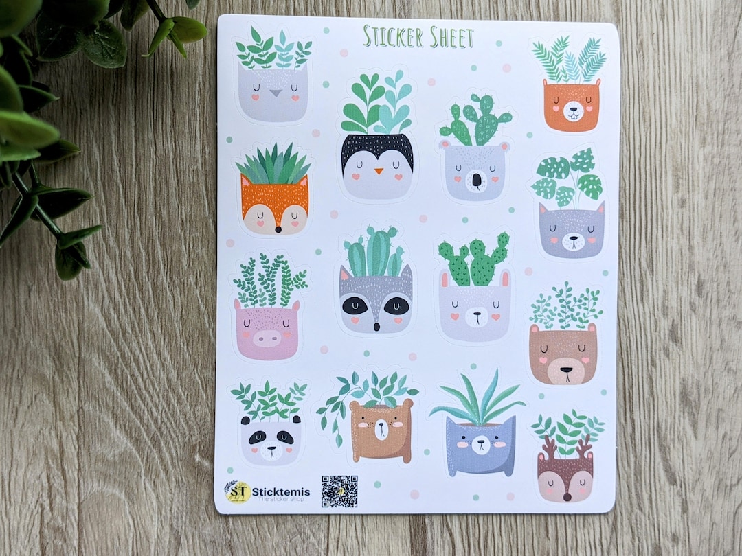 Plant in Cute Pots Sticker Sheet | House Plant Sticker for Laptop ...