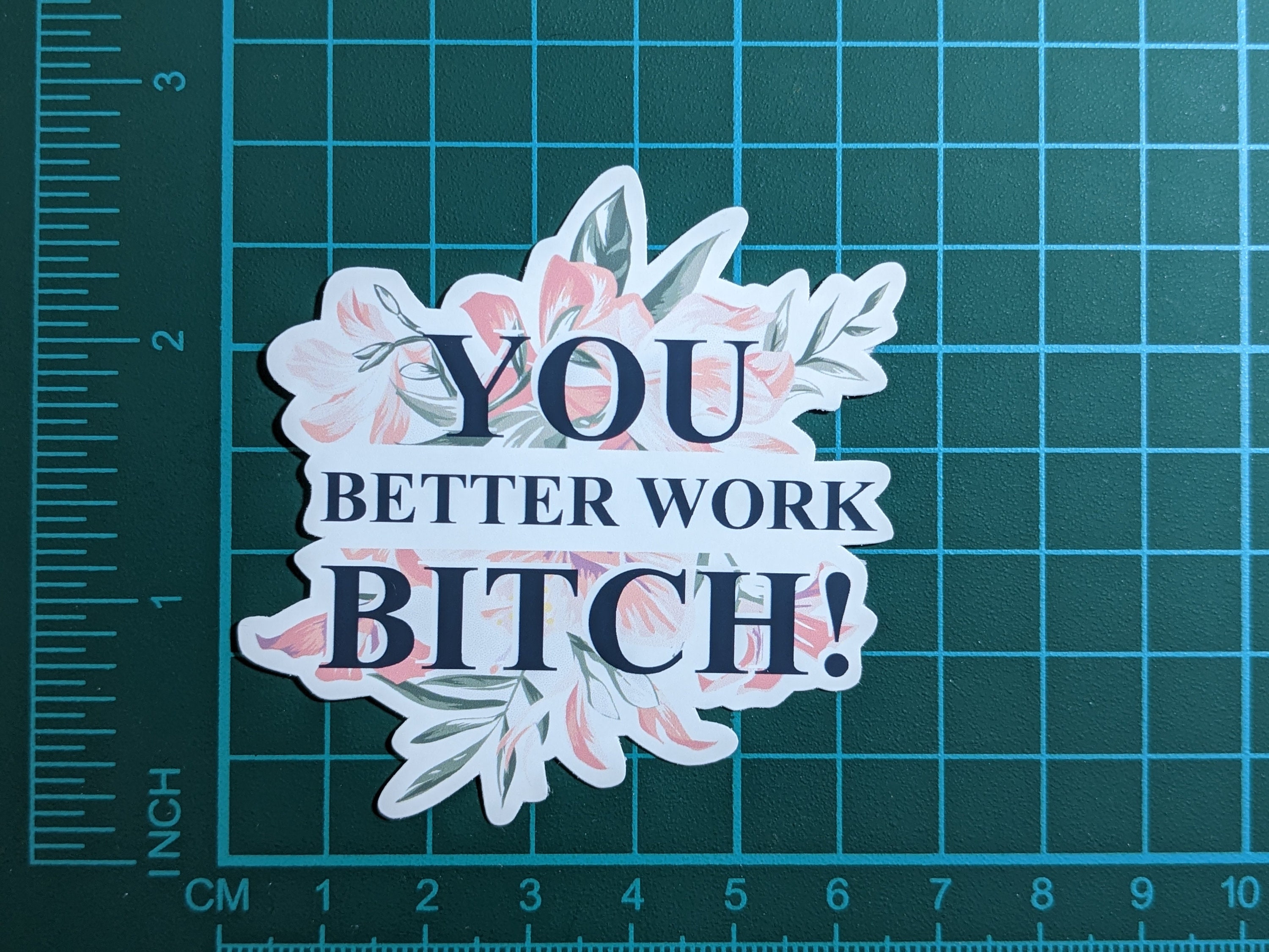 You Better Work Bitch Waterproof Sticker Flower Quote Sticker ...
