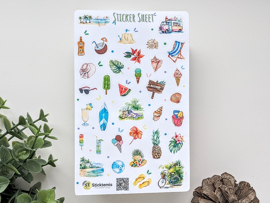 Summer Activities Sticker Sheet | Beach Day Stickers | Picnic Stickers ...