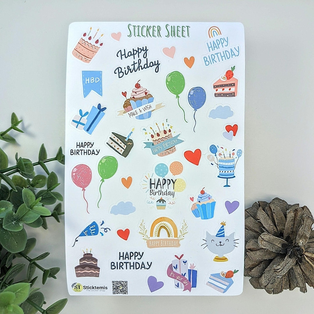 Birthday Sticker Sheet | Cute Happy Birthday Celebration Sticker for ...