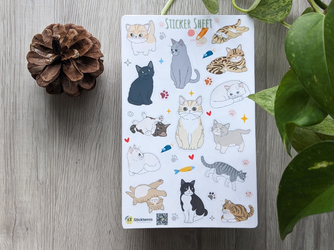 Cute Cats Vinyl Sticker Sheet | Bujo Deco Stickers 4x6" Sticker Sheet ...