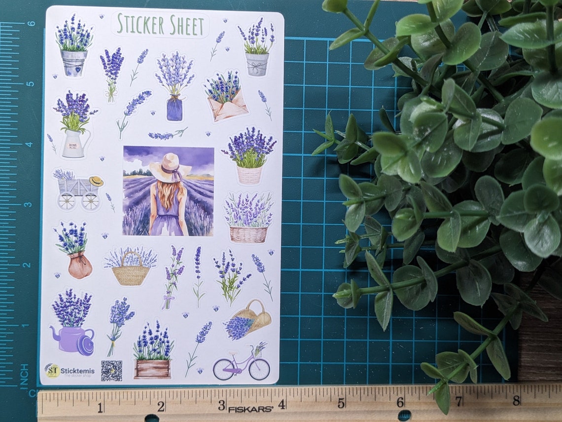 Lavender Flower Stickers Sheets Purple Floral Decals for Planners ...
