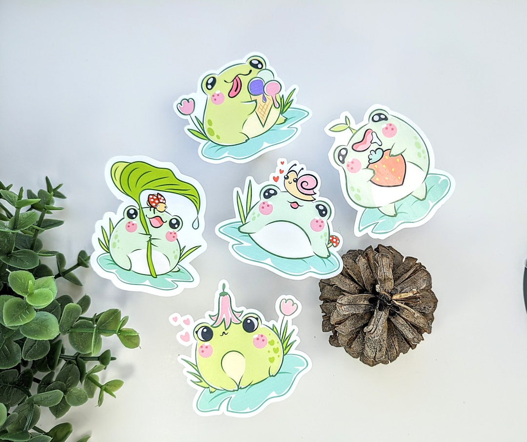 Set of 5 Kawaii Frog Sticker Bundle | Cute Frog Stickers | Gift for ...