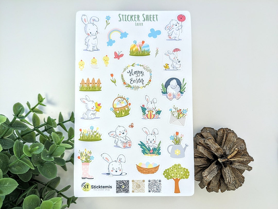 Waterproof Spring Bunny Easter Sticker Sheet | Planner, Scrapbook ...