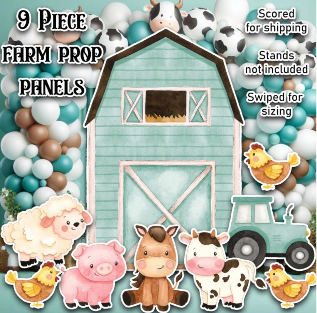 9 Piece Barn and Farm Animal Set Party Prop, Yard Display, Coroplast ...