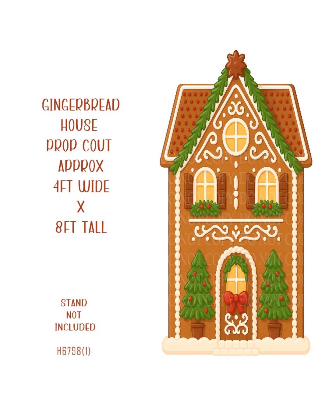 H6798 Gingerbread House 4ftx8ft. Prop Cutout, Measurements Indicated on ...
