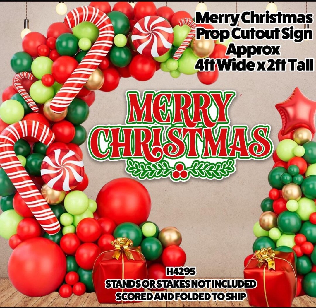 H4295 Merry Christmas Prop Cutout SIGN. 4ft Wide by 2ft Tall. Scored to ...