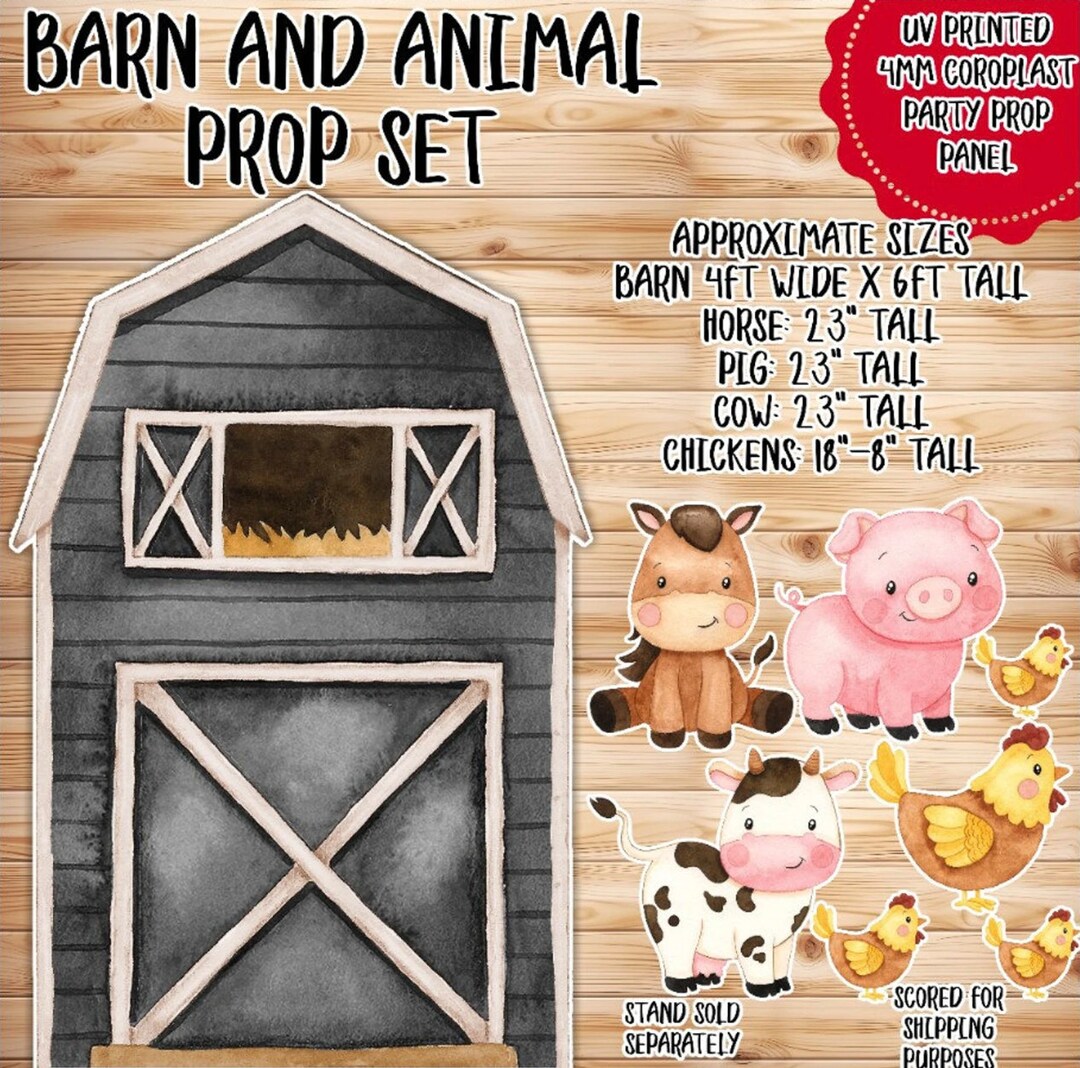 8 Piece Farm Animals and Barn Set Party Prop, Yard Display, Coroplast ...