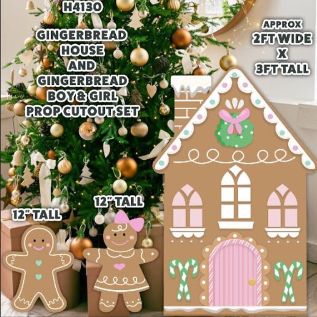H4130 Gingerbread House and Gingerbread Boy & Girl Prop 3 Piece Cutout ...
