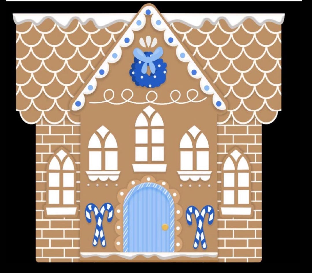 H6795 2 PIECE Gingerbread / Blue House Approximately 6FTX6FT. Score to ...