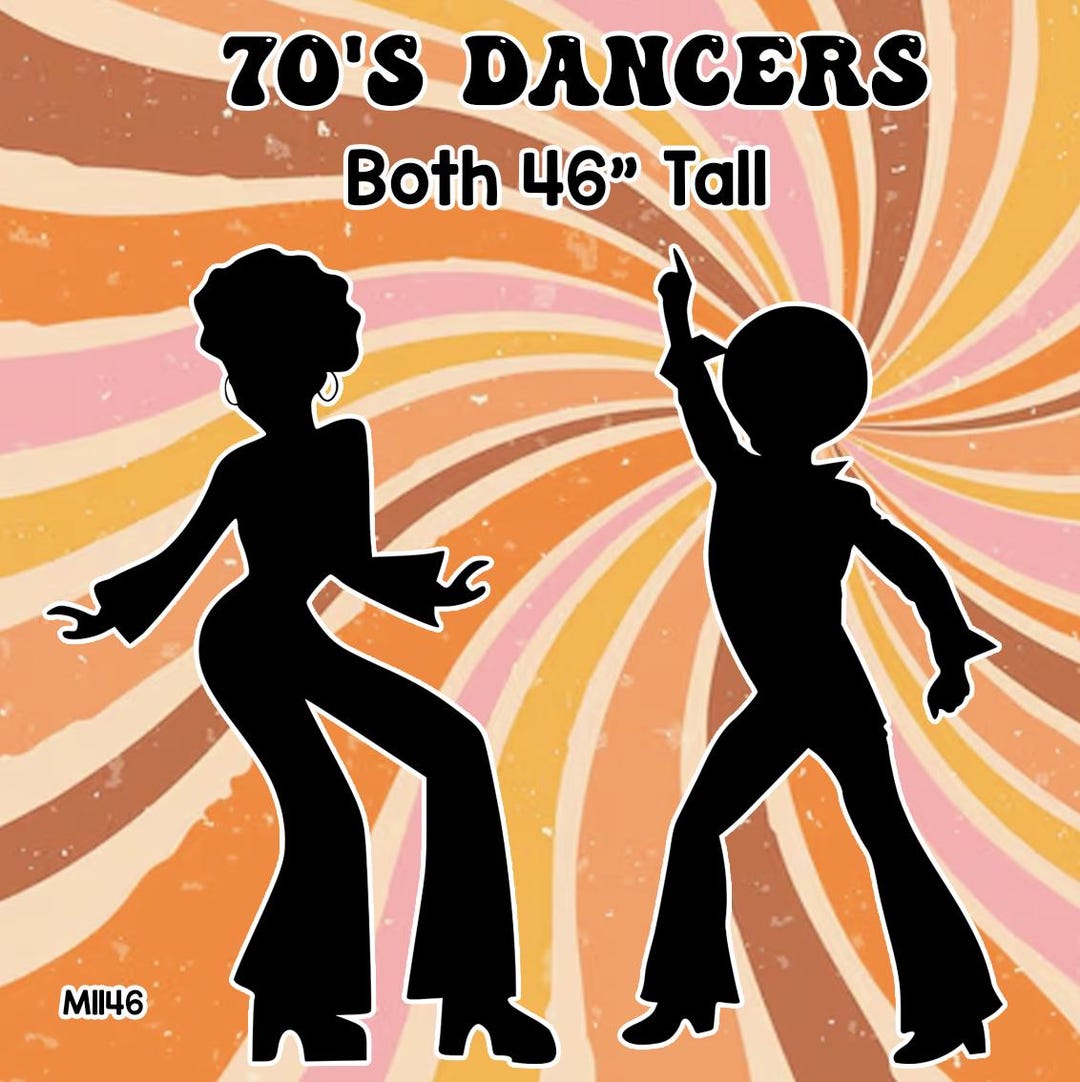 DISCO 70s Dancers Set of Two Coroplast Party Props Decor Cutouts Stands ...