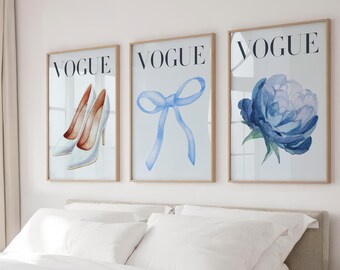 Blue Fashion Magazine Poster Print, Vogue Fashion Wall Art, Aesthetic ...