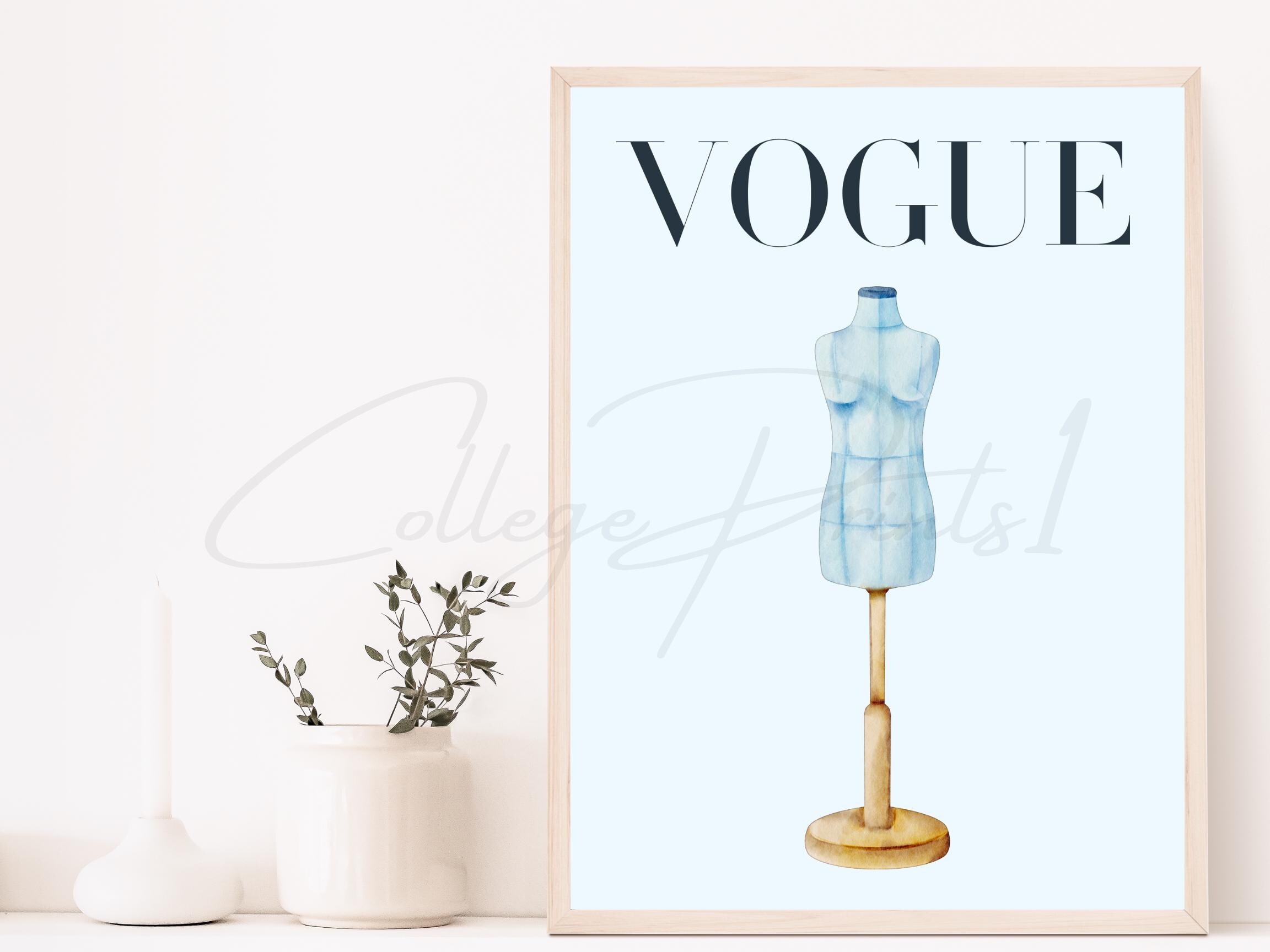 Blue Fashion Magazine Poster Print, Vogue Fashion Wall Art, Aesthetic ...